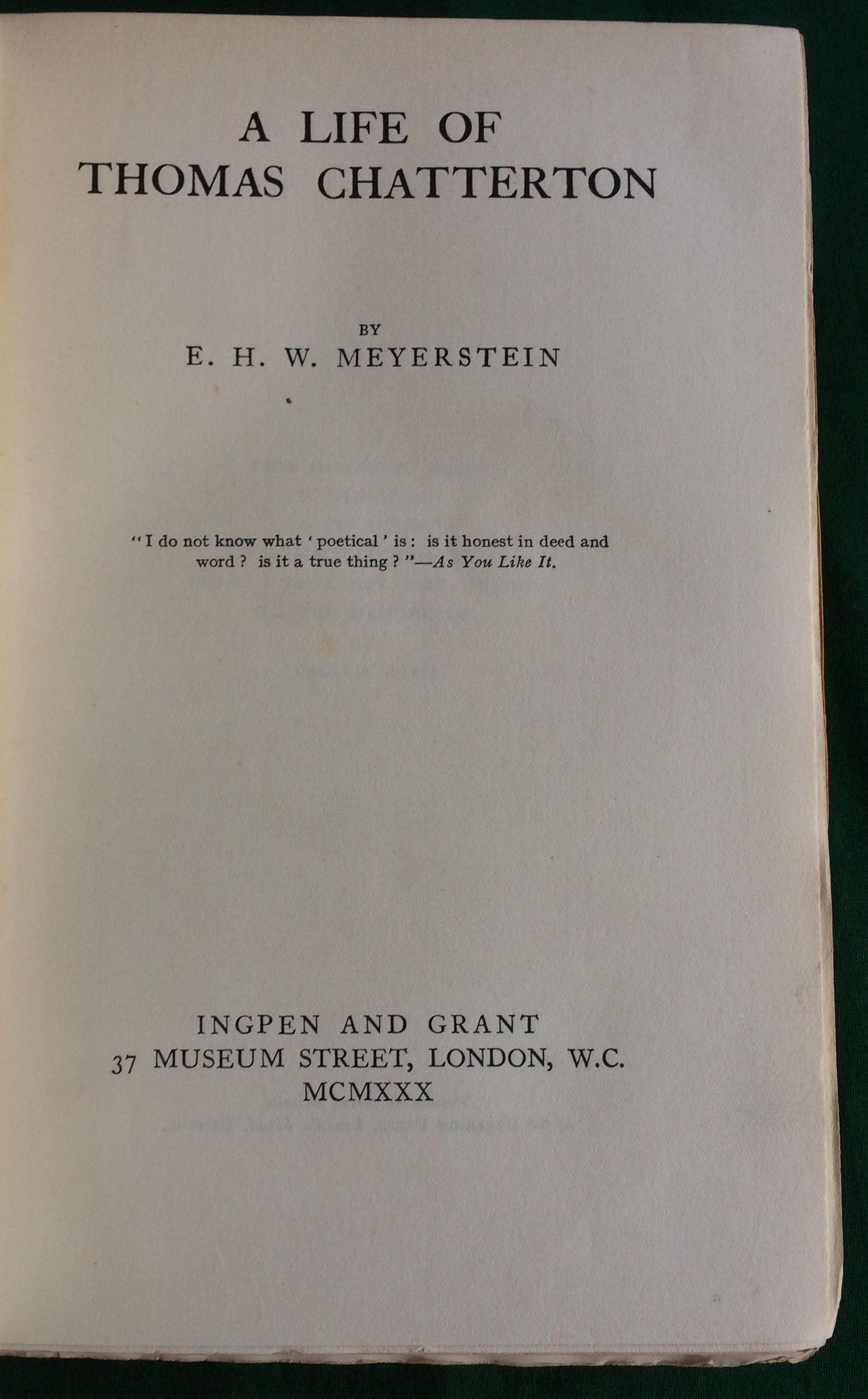 A Life of Thomas Chatterton - Books - PBFA